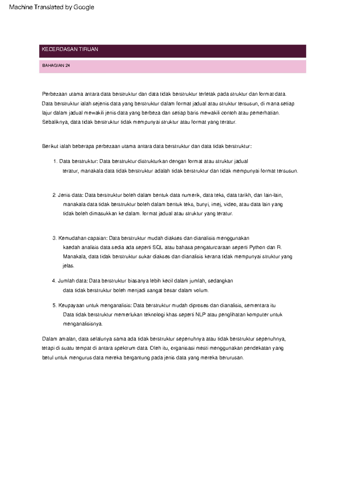 Kecerdasan Buatan Part 24 Perbedaan Structured dan Unstructured Data - Berikut ialah beberapa ...