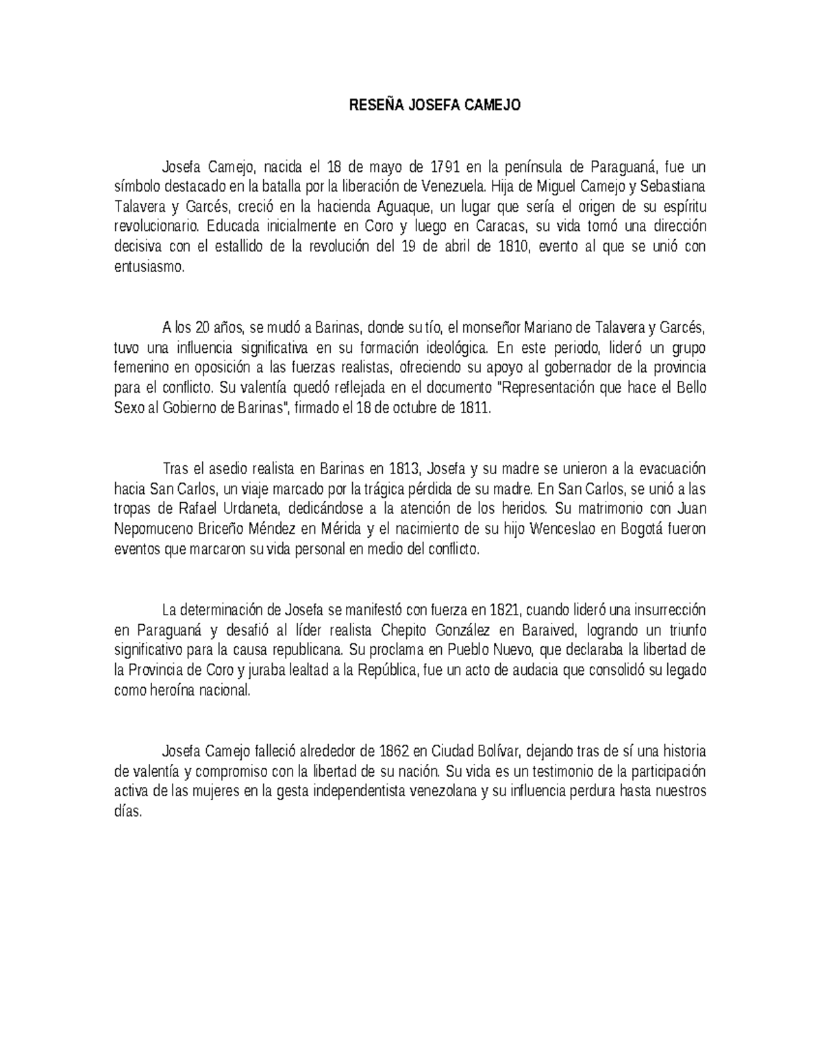 Reseña Josefa Camejo - 234FF44F4 - RESEÑA JOSEFA CAMEJO Josefa Camejo ...