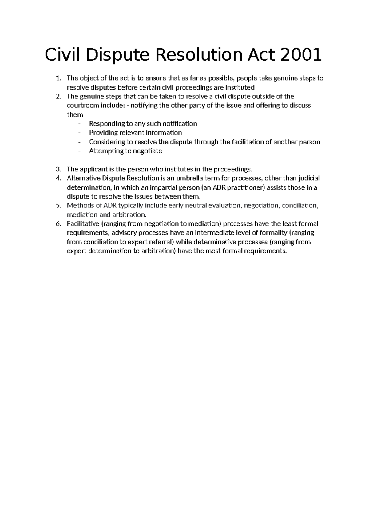 Civil Dispute Resolution Act 2001 - Alternative Dispute Resolution is ...