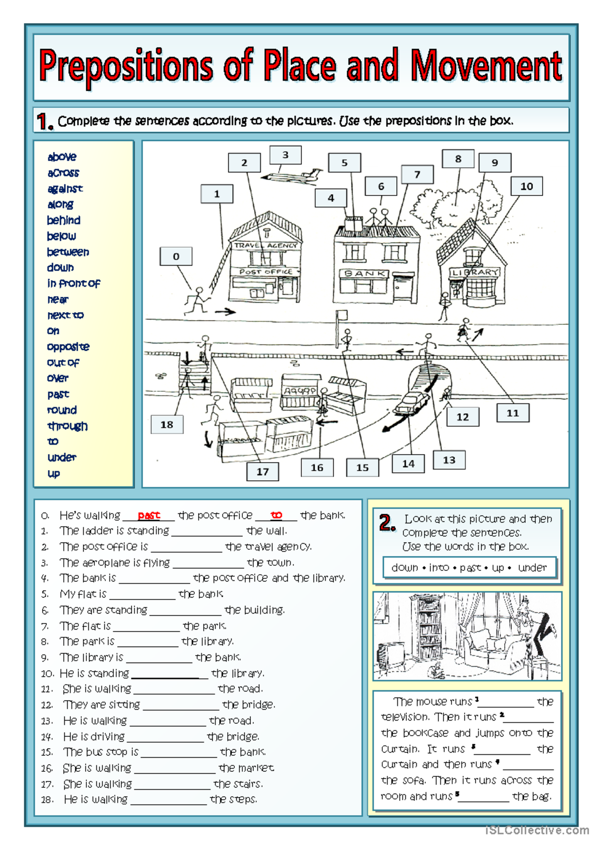 Prepositions OF Place AND Movement AND Places IN TOWN - Complete the ...