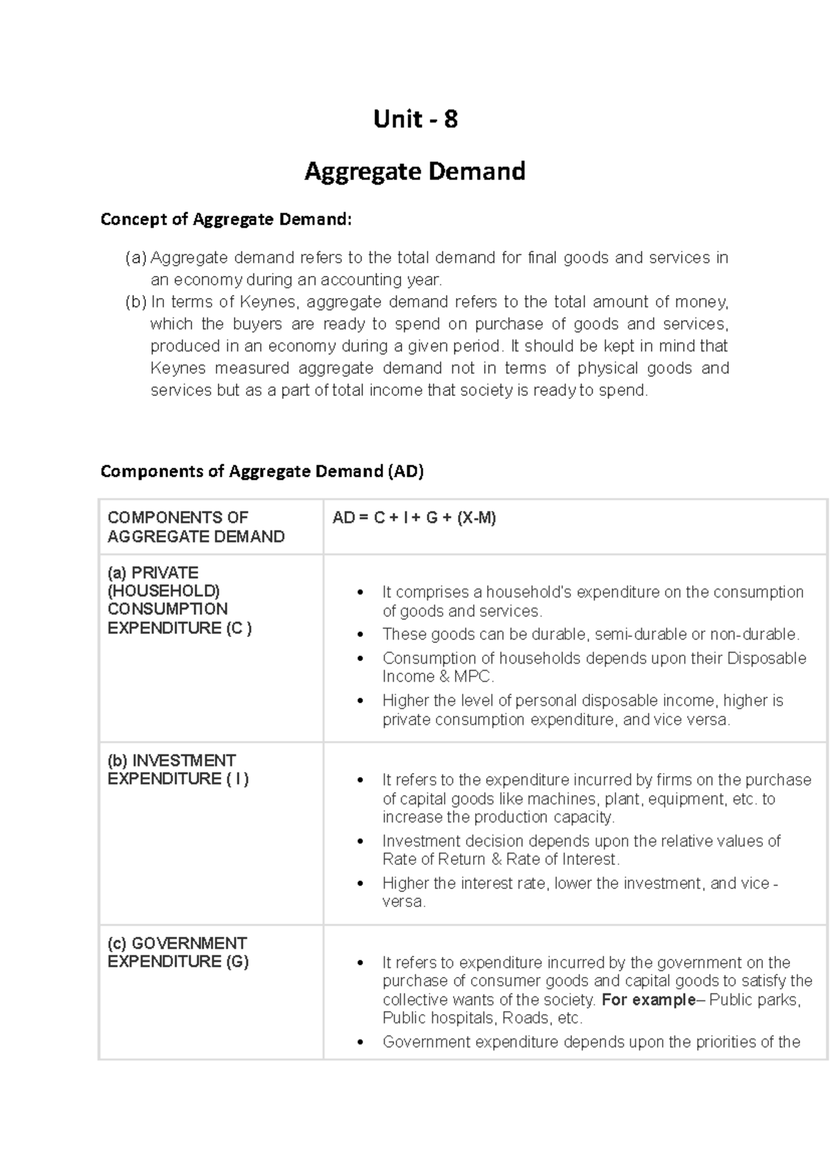 Unit-8 Aggregate Demand - Unit - 8 Aggregate Demand Concept of ...