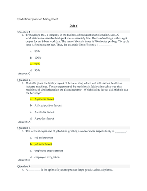 Production Management Quiz 10 - Production Operation Management Quiz 10 ...