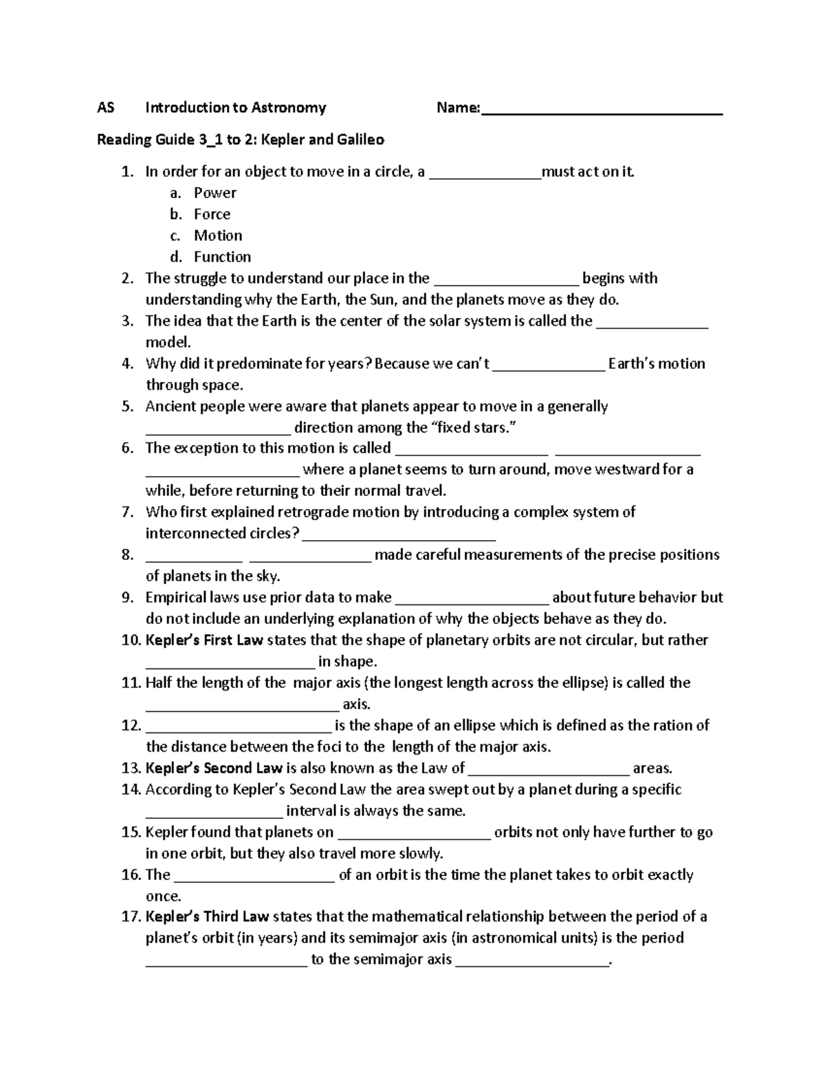 Reading Guide 3 1-2 Kepler assignment - AS Introduction to Astronomy ...