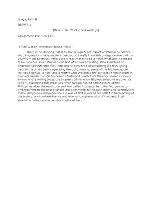 Midterm Assignment Reaction Paper - Uraga, Faith B. BSSW 3- RIZAL’S ...