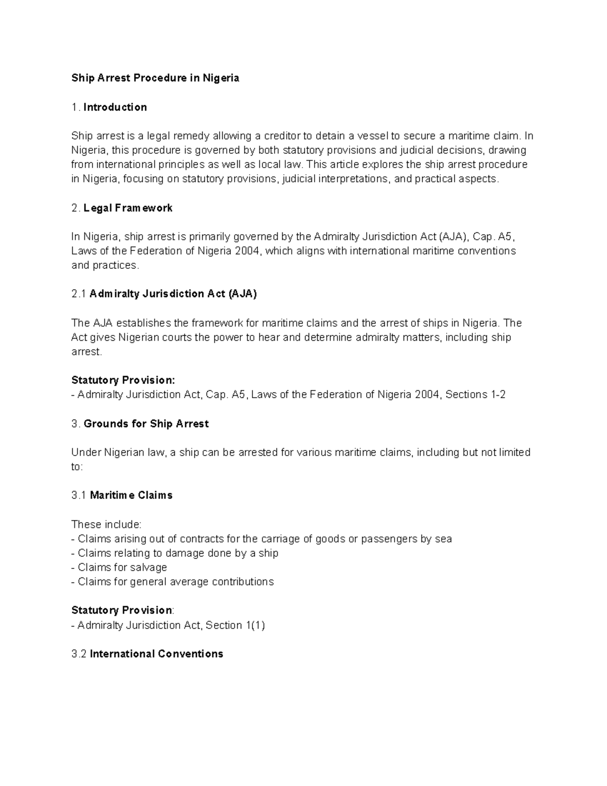 -Ship Arrest Procedure in Nigeria - Ship Arrest Procedure in Nigeria ...