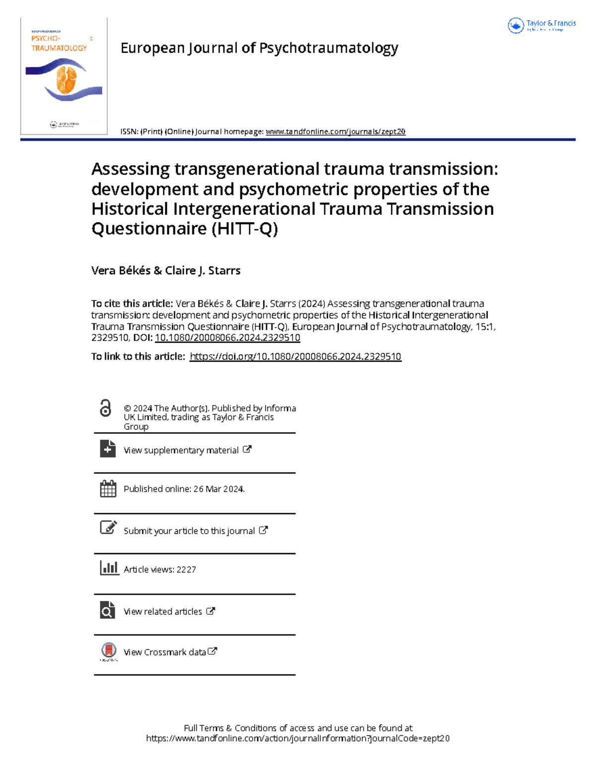 Assessing transgenerational trauma transmission development and ...