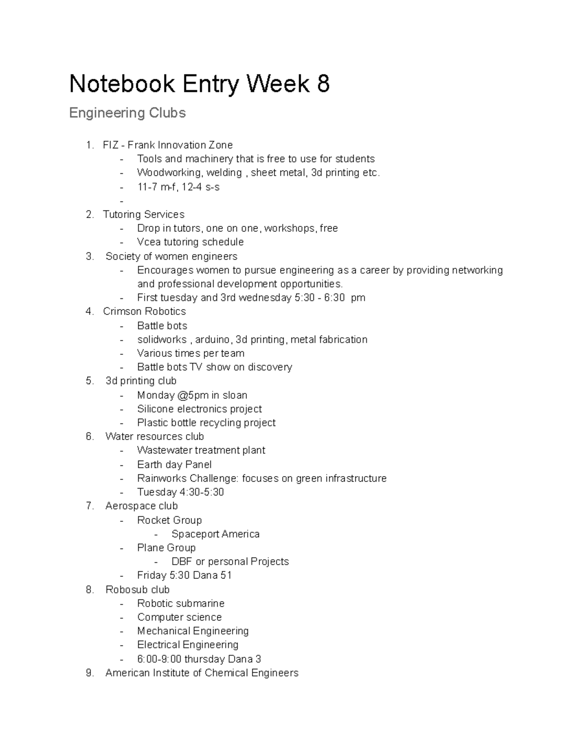 Notebook Entry Week 8 - 11-7 m-f, 12-4 s-s Tutoring Services Drop in ...