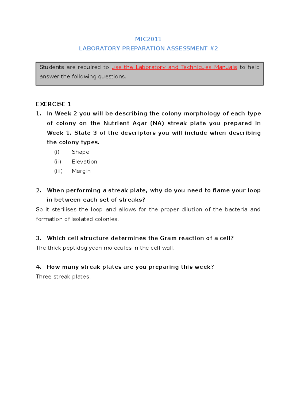 Laboratory Preparation Assessment 2 - MIC LABORATORY PREPARATION ...