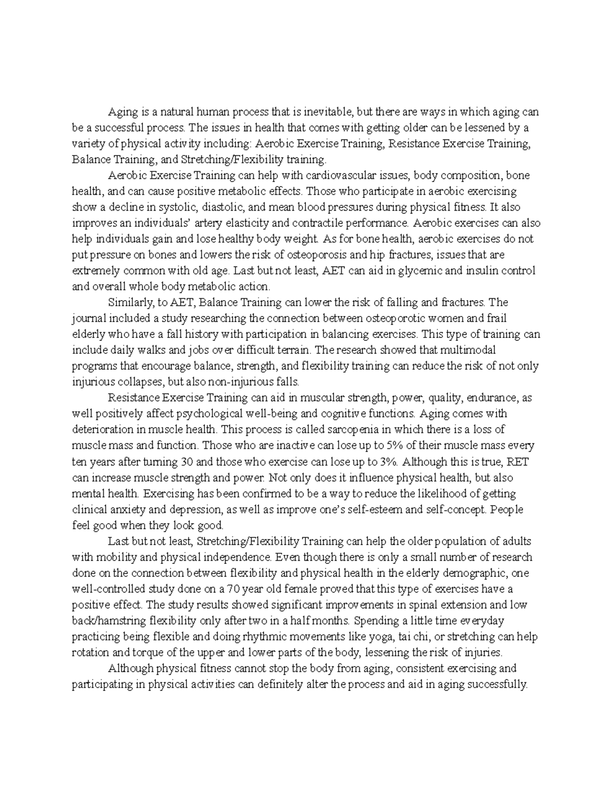 Older Adult Activity 2 - Bio - Aging is a natural human process that is ...