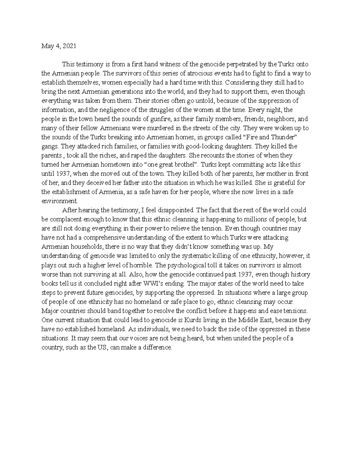 Armenian genocide testimony - May 4, 2021 This testimony is from a ...