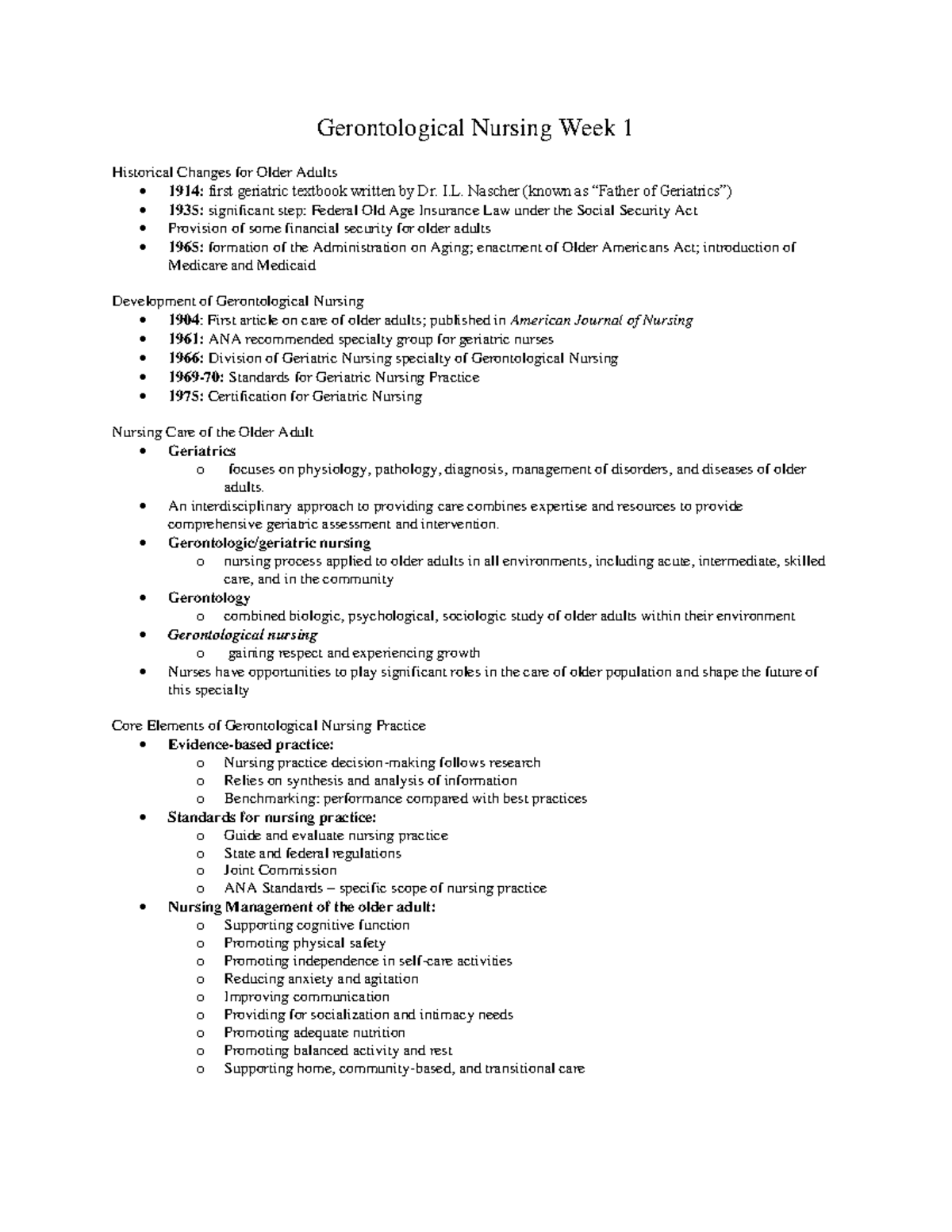 Gerontological Nursing Week 1 - I. Nascher (known as “Father of ...