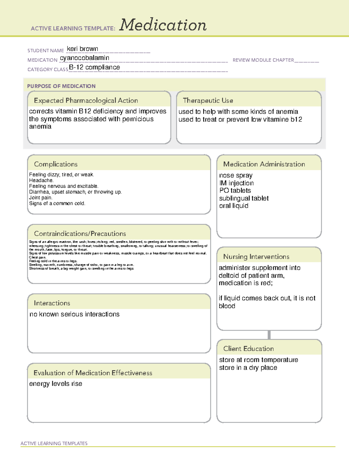Cyanocobalamin - med sheet - ACTIVE LEARNING TEMPLATES Medication ...