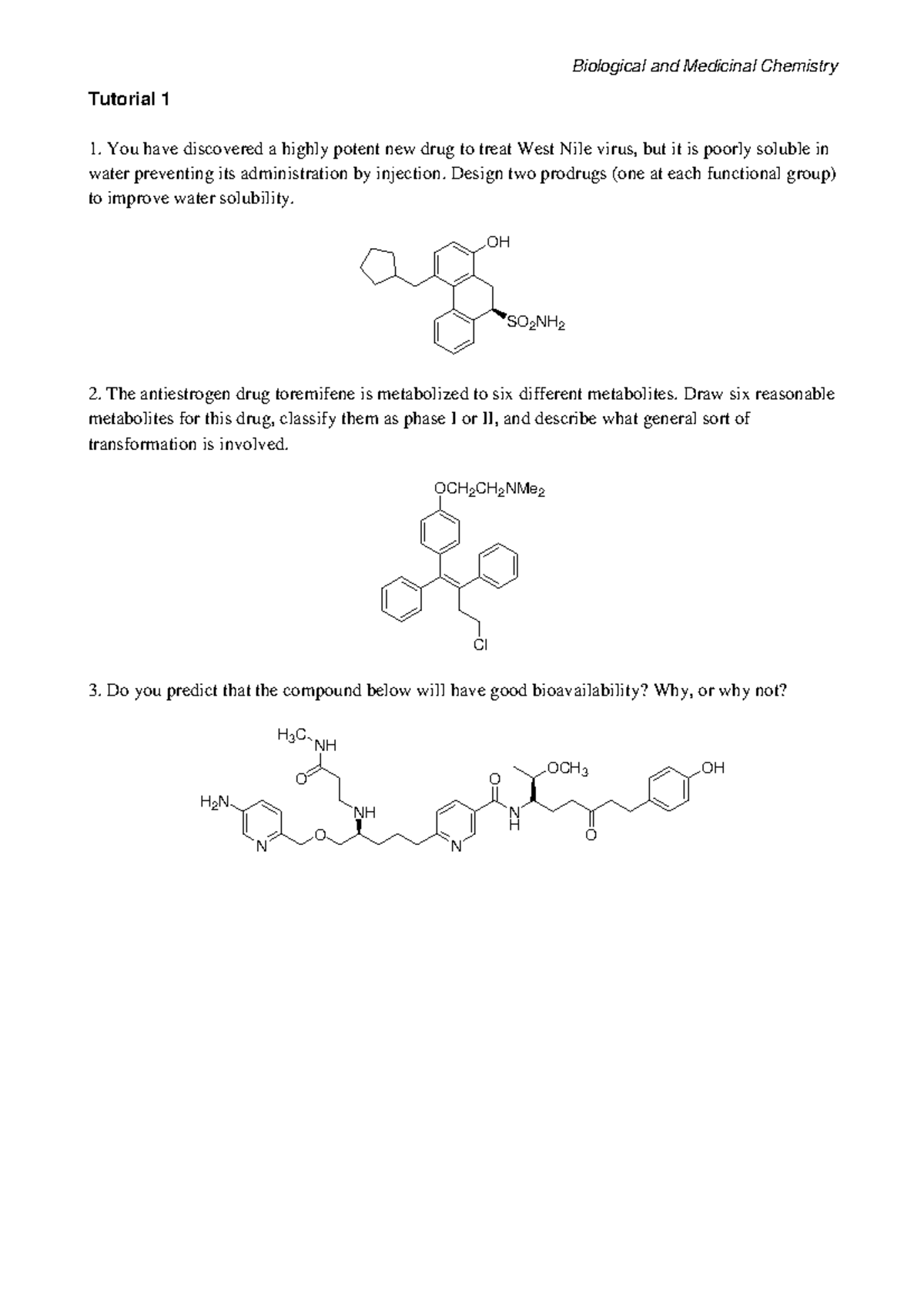 Tutorial work 1 Advanced Chemical Applications 1, hutton / williams ...