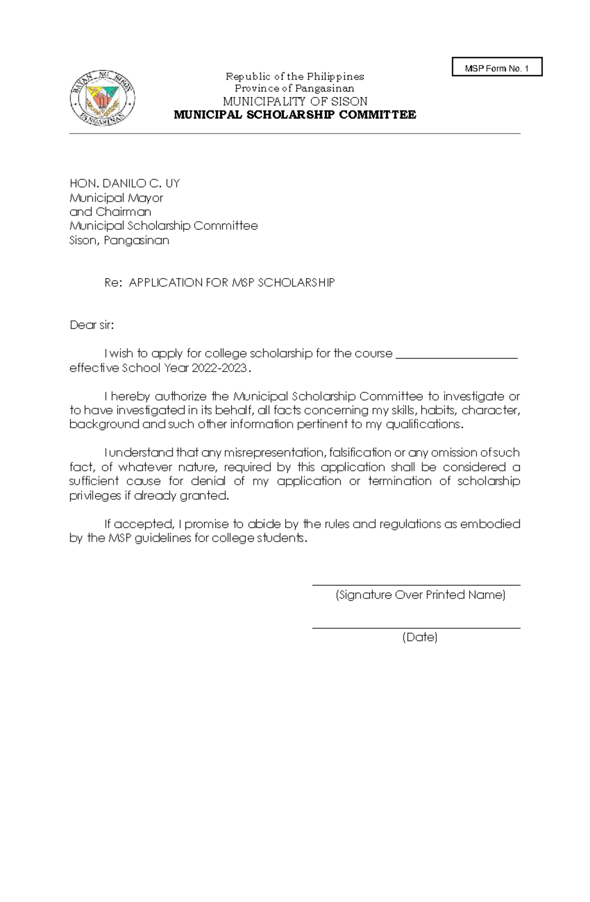 MSP Application FORM 1 ( Final 2022) - Republic of the Philippines ...