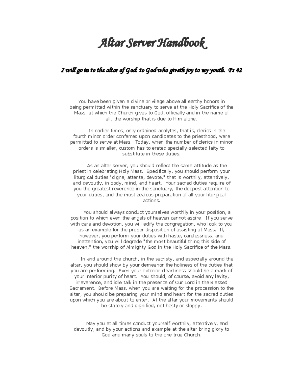 Altarserverinstructionv 2-3 - Altar Server Handbook I will go in to the ...