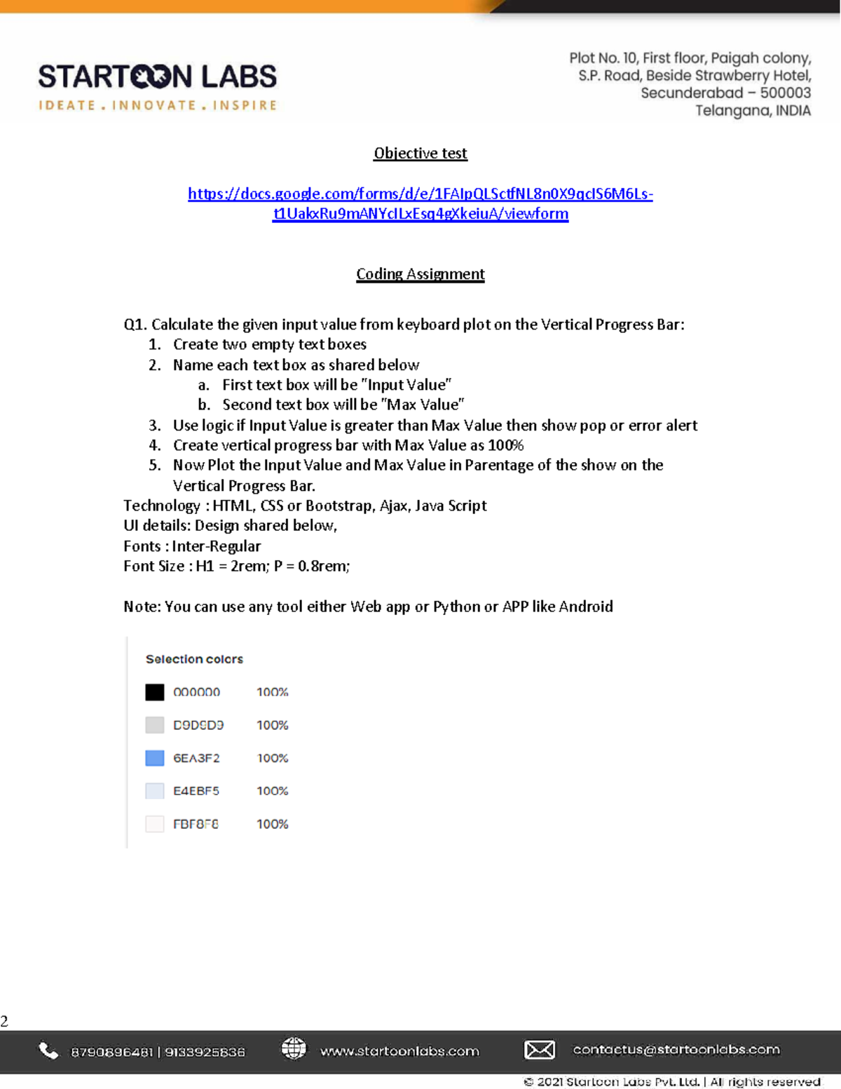 Assignment Software Engineer Startoon Labs - 2 Objective test - Studocu