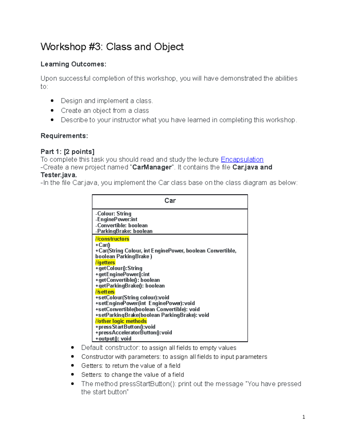 Lab3 - WS3 HaPT - Workshop #3: Class and Object Learning Outcomes: Upon ...