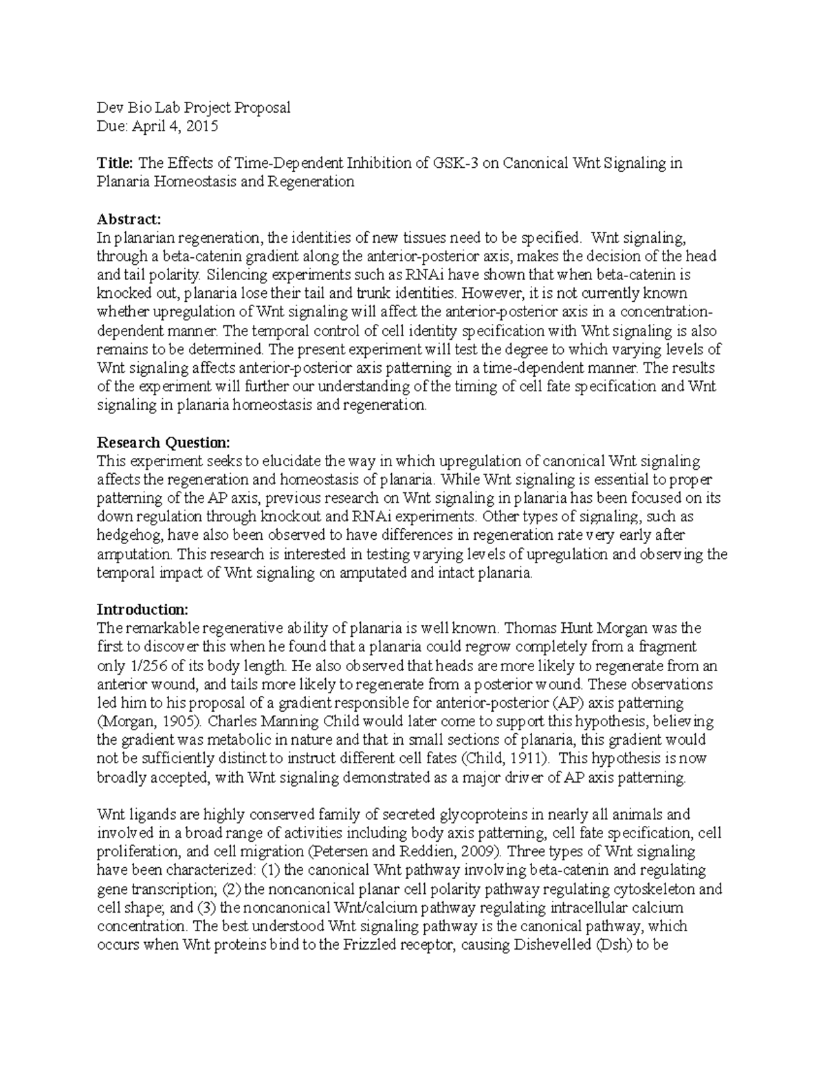 Project Proposal 2 - Dev Bio Lab Project Proposal Due: April 4, 2015 ...