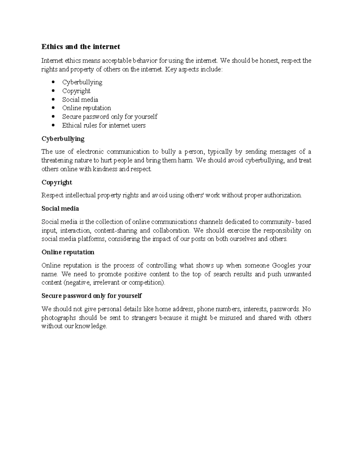 4. Ethics and the internet - Ethics and the internet Internet ethics ...