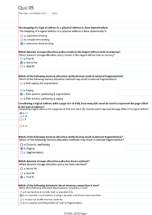 SC2005 - quiz ans - What is the no preemption condition for a deadlock ...