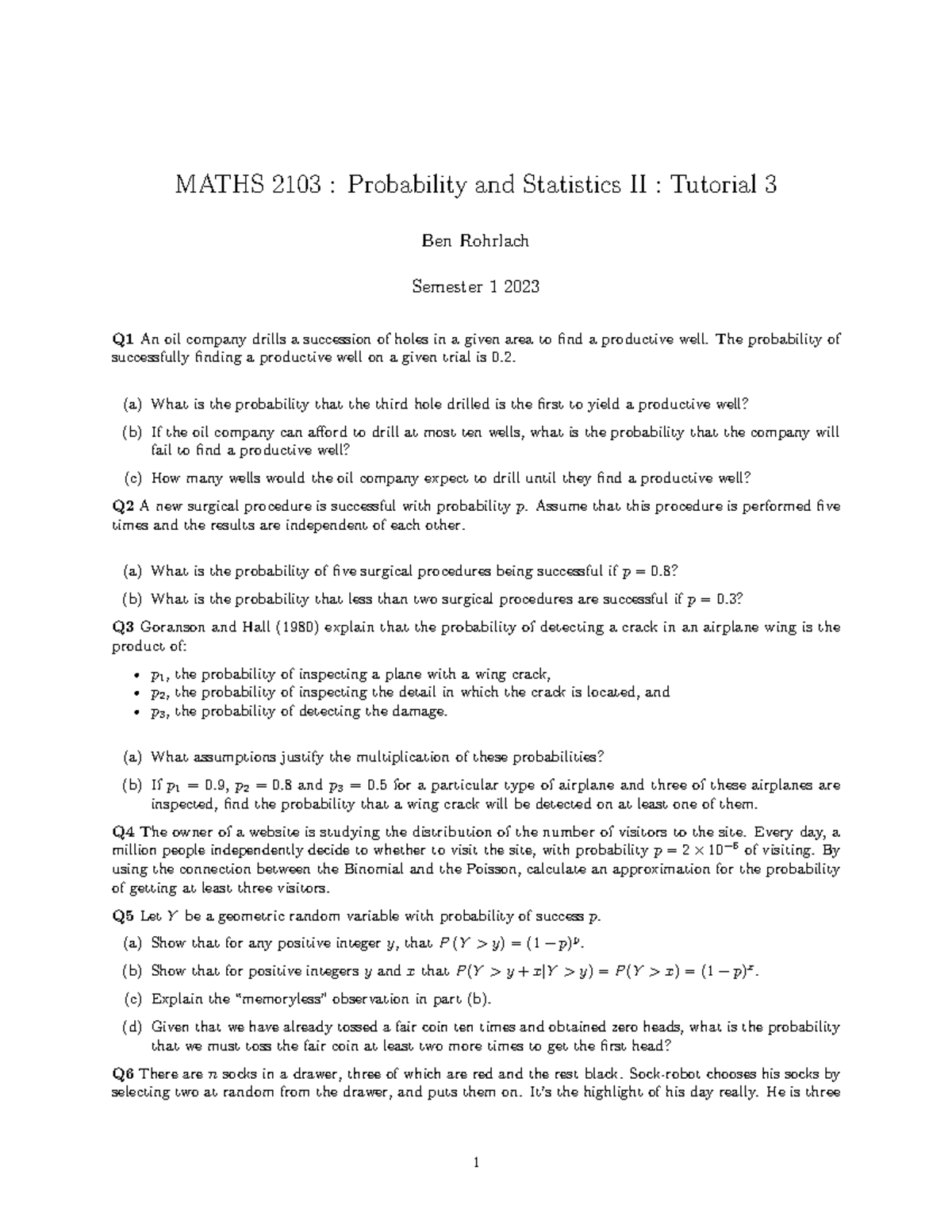 Tutorial 3 - Practice questions for the third topic of the course, as ...
