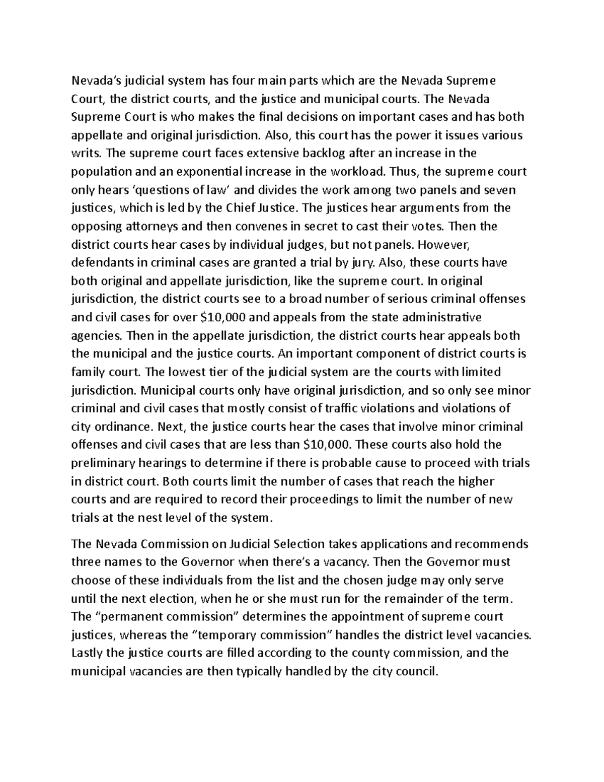 Lesson 7 - Nevada’s judicial system has four main parts which are the ...