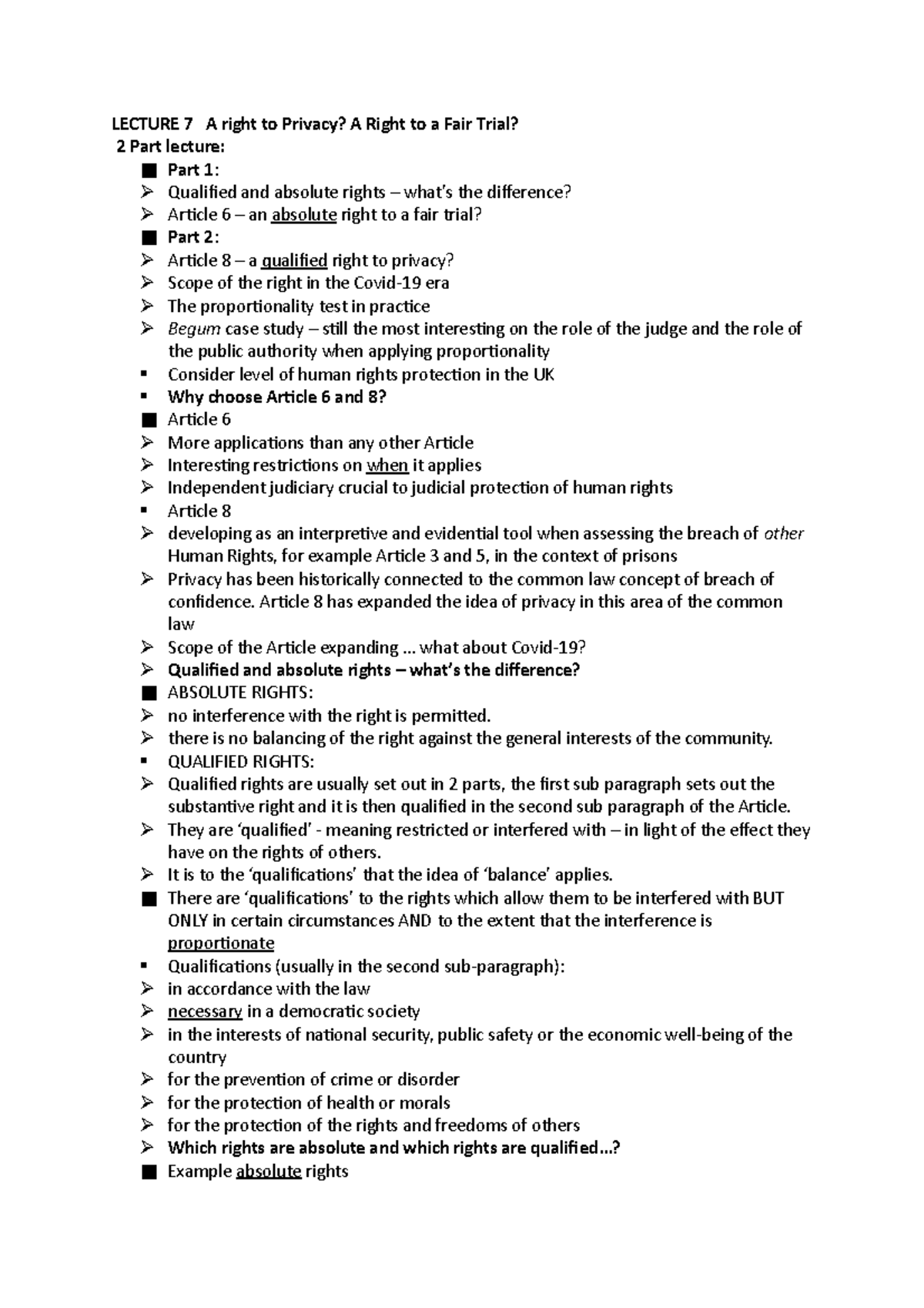 Lecture 7 A right to Privacy - LECTURE 7 A right to Privacy? A Right to ...