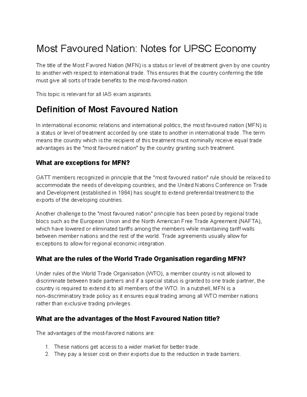 Most-Favoured-Nation -Notes-for-UPSC-Economy - Most Favoured Nation ...