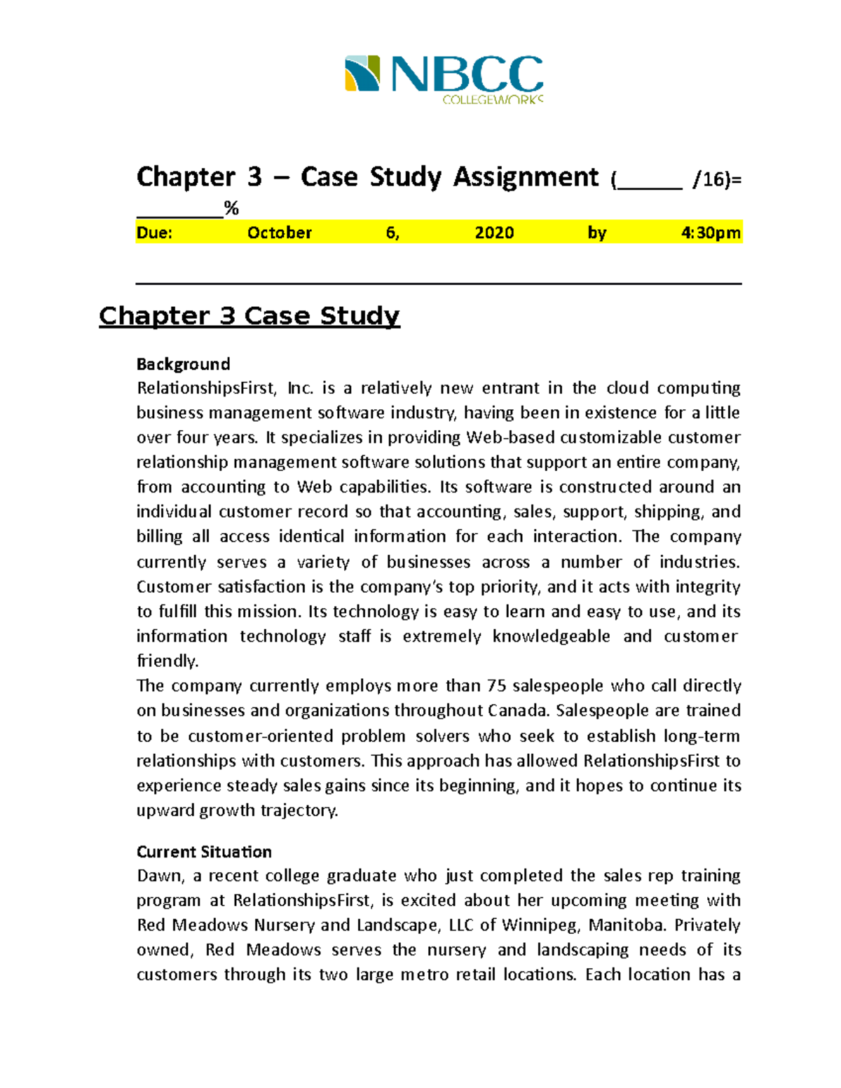 Professional Selling Ch 3 Assignment - Chapter 3 – Case Study ...