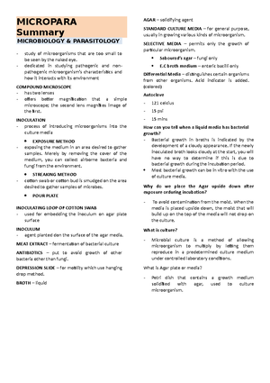 Micropara- Reviewer- Midterms - MICROPARA LAB REVIEWER MICROSCOPIC EXAMINATION OF BACTERIAL ...