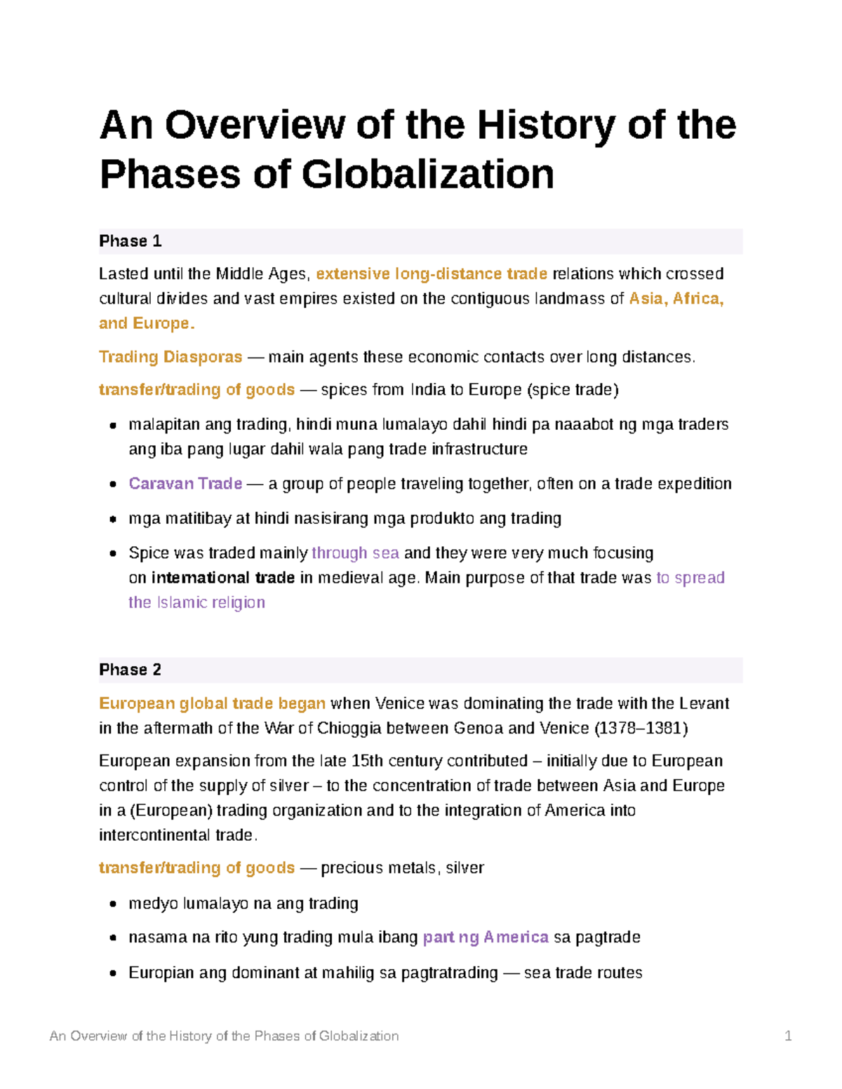 An Overview of the History of the Phases of Globalization - Trading Diasporas — main agents ...