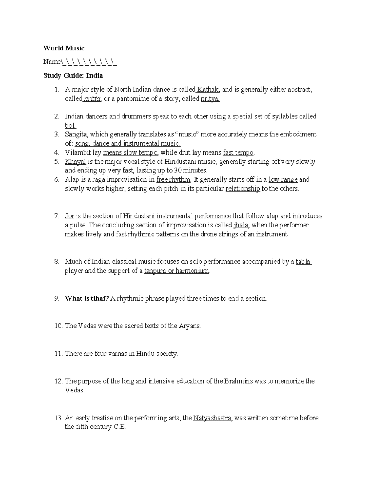 World Music - Summary Engineering - World Music Name__________ Study ...