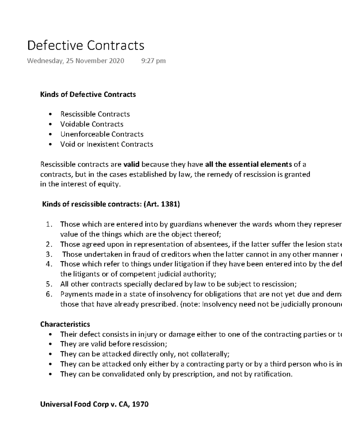 Defective Contracts - Kinds of Defective Contracts Rescissible ...