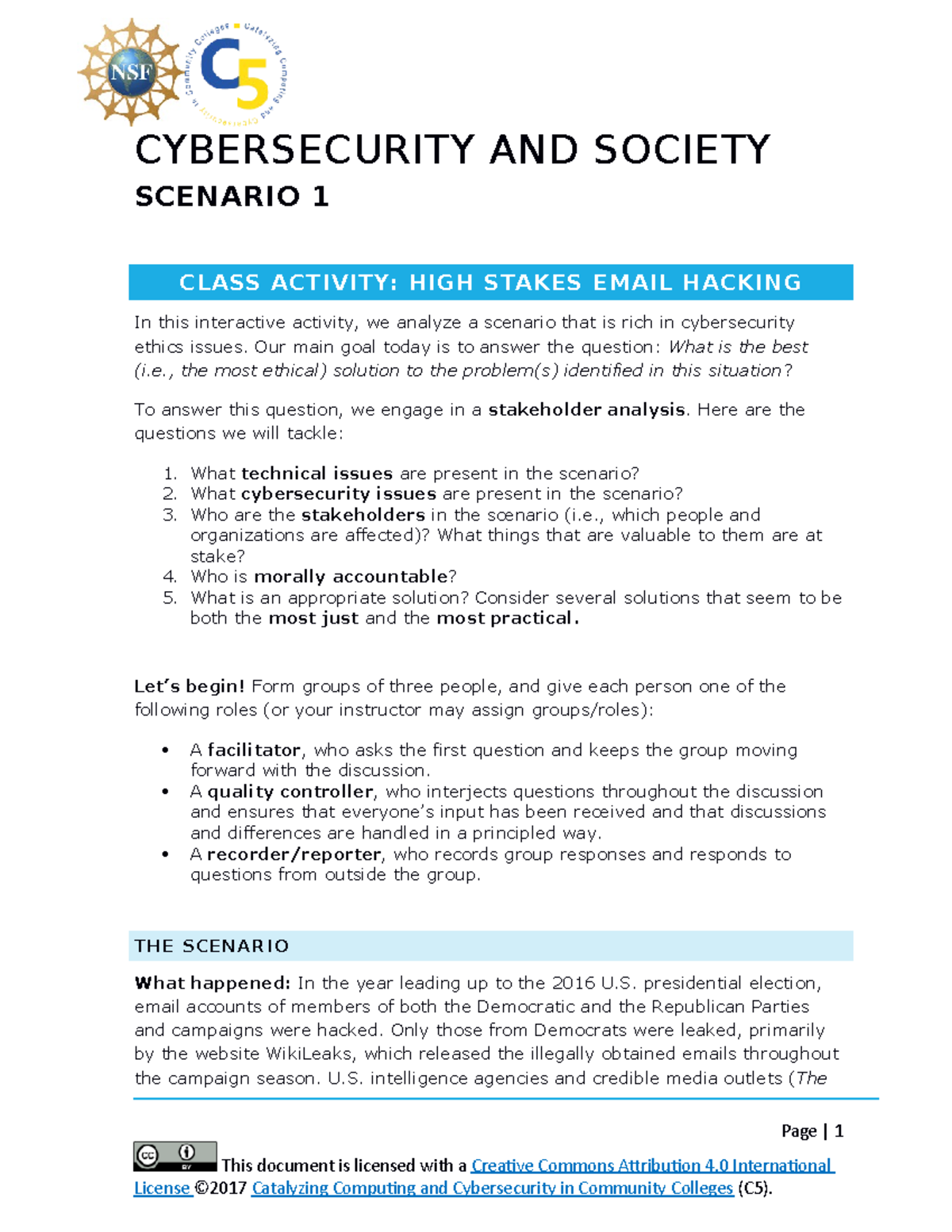 08 - scenario - CYBERSECURITY AND SOCIETY SCENARIO 1 CLASS ACTIVITY ...