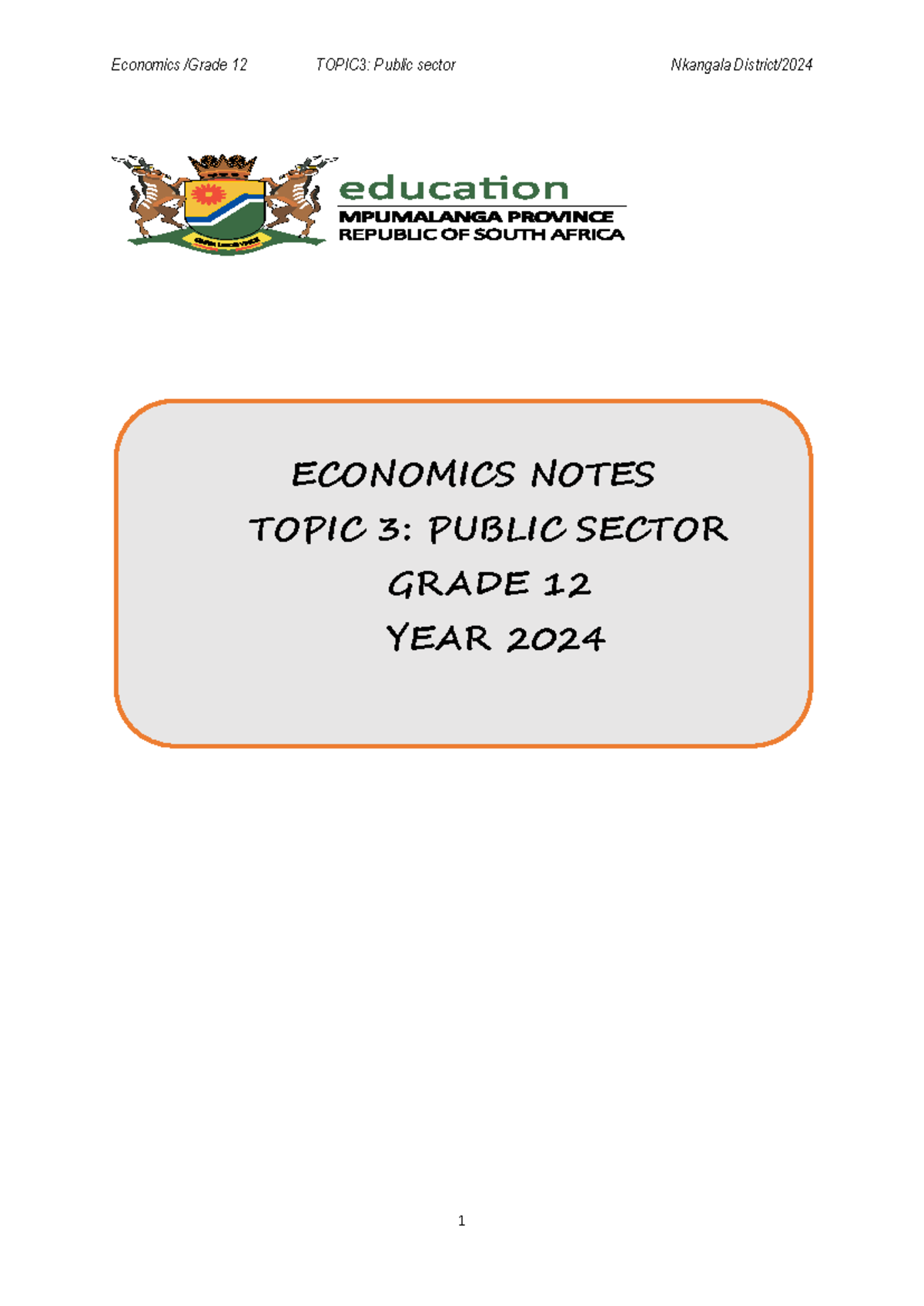 Topic 3 Public Sector 2024 - ECONOMICS NOTES TOPIC 3 : PUBLIC SECTOR ...