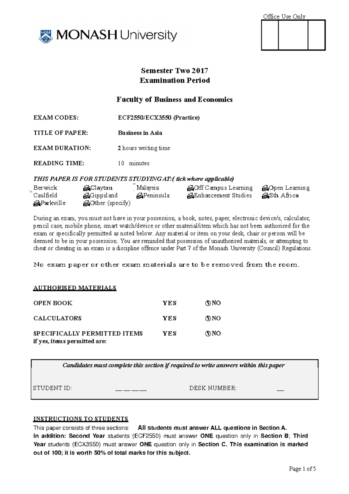 Sample/practice exam 6 November 2017, questions and answers - Office ...