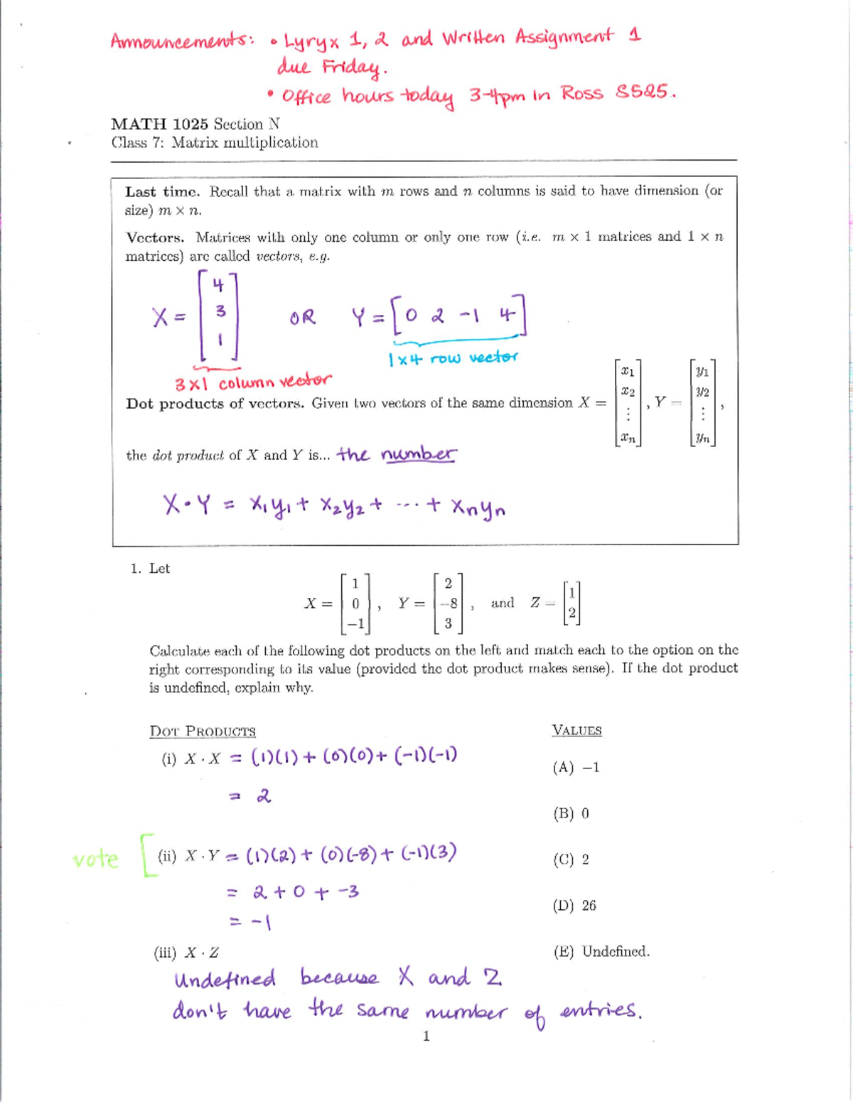 Class 7 Solutions - Sc/Math 1025 - Studocu
