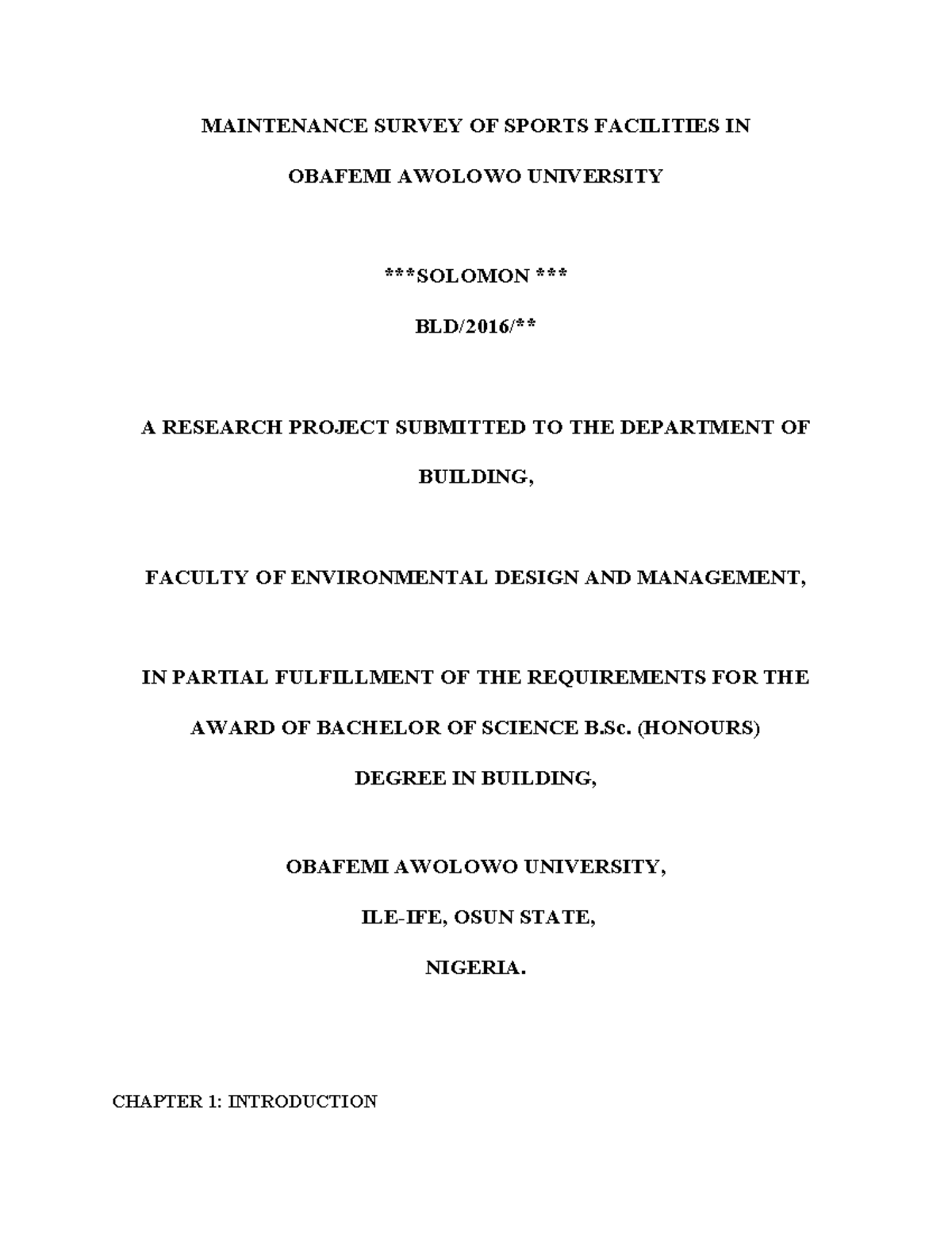 Final Year Project on Maintenance. - MAINTENANCE SURVEY OF SPORTS ...
