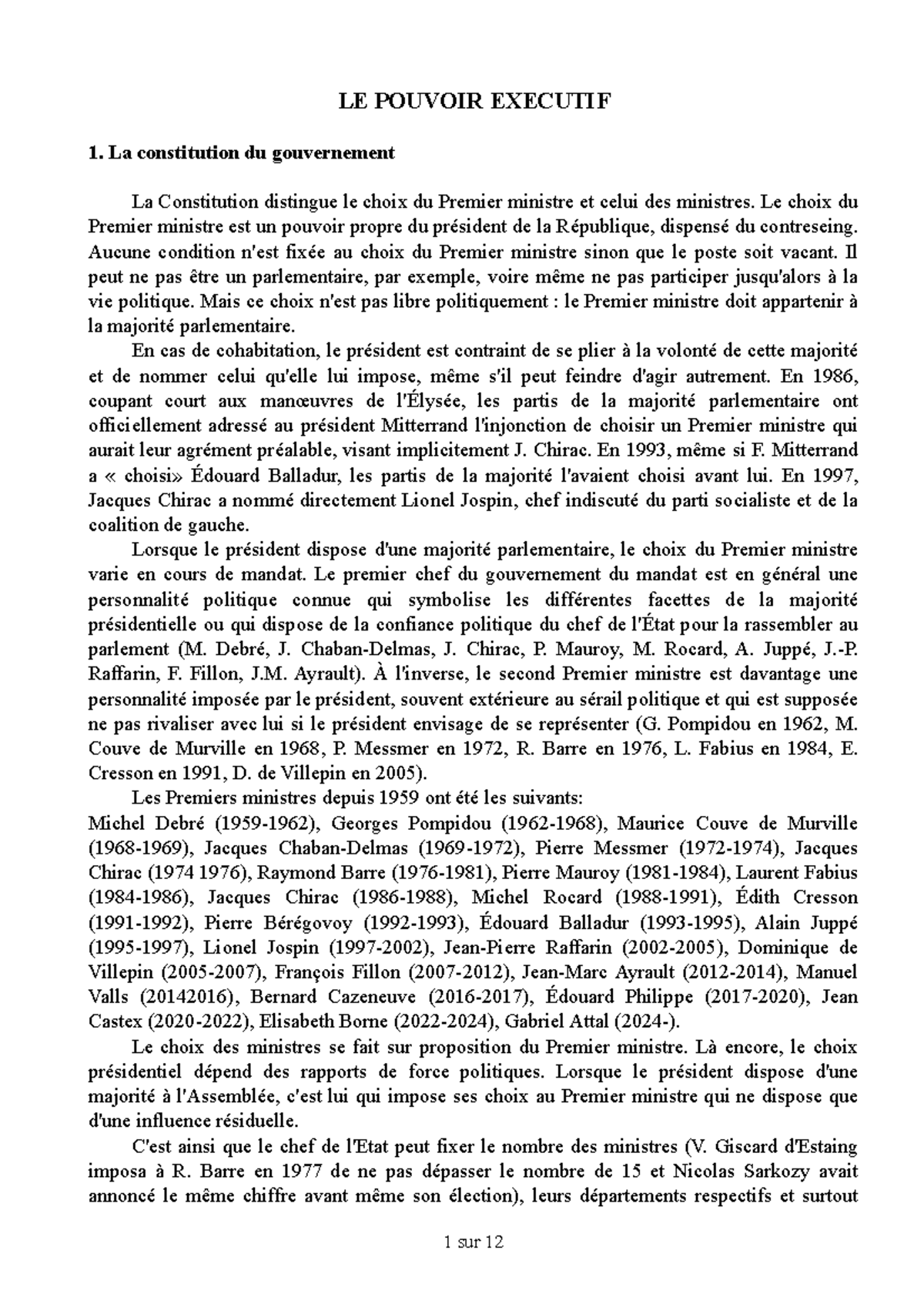 Pouvoir exécutif - LE POUVOIR EXECUTIF 1. La constitution du ...