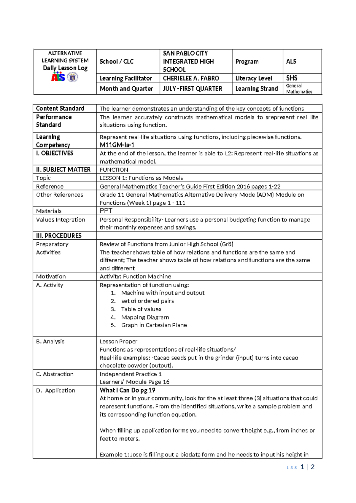 ALS DLP DEMO Fabro - als shs dll - ALTERNATIVE LEARNING SYSTEM Daily ...