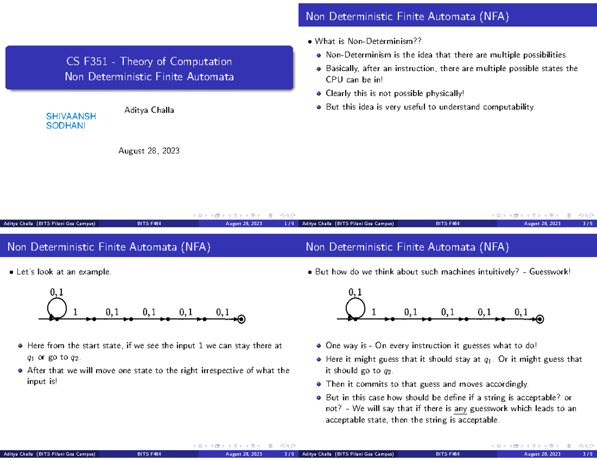 Shivaansh 02 Cs F351 Theory Of Computation Non Deterministic Finite Automata Aditya Challa