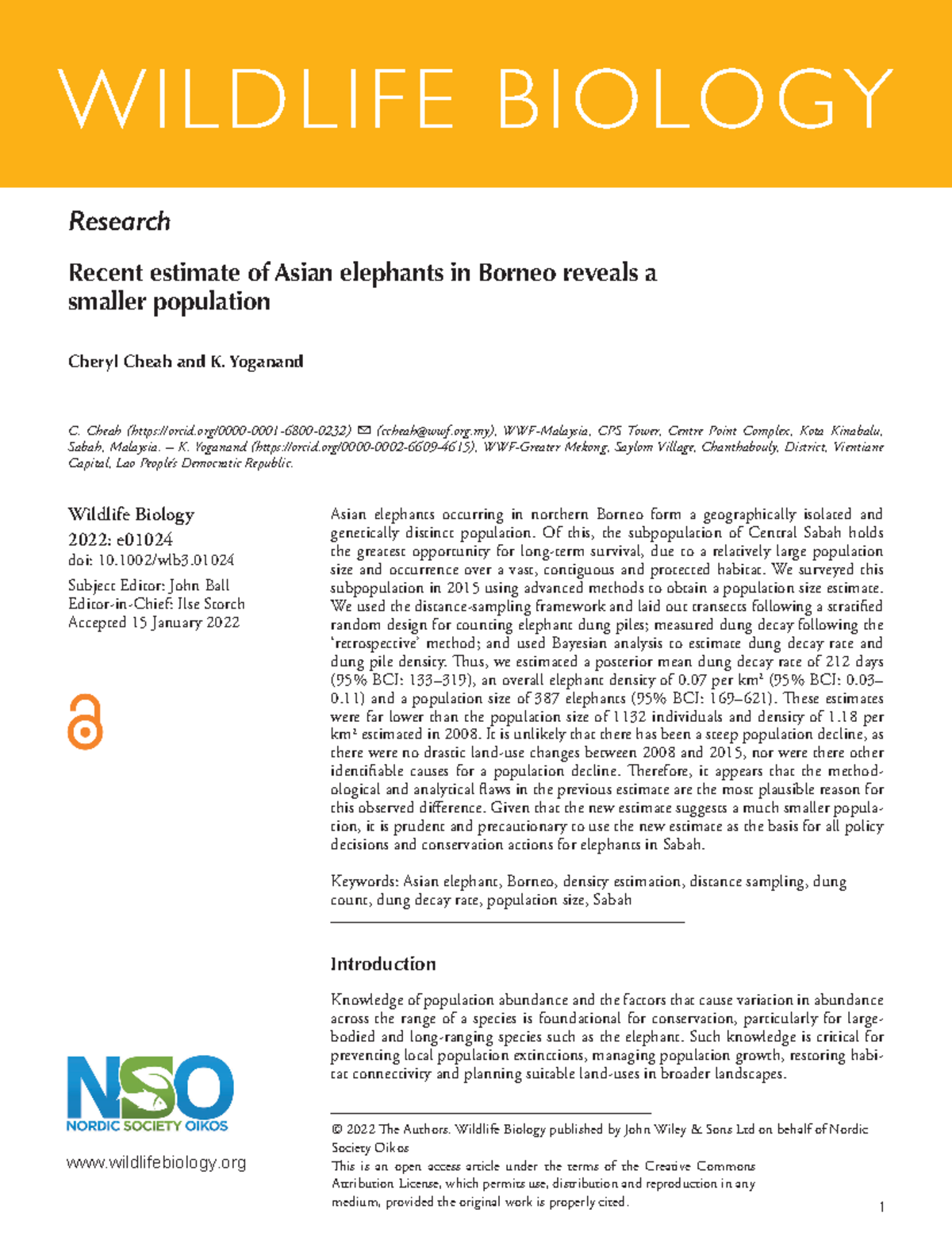 Recent estimate of Asian elephants in Borneo revea - © 2022 The Authors ...