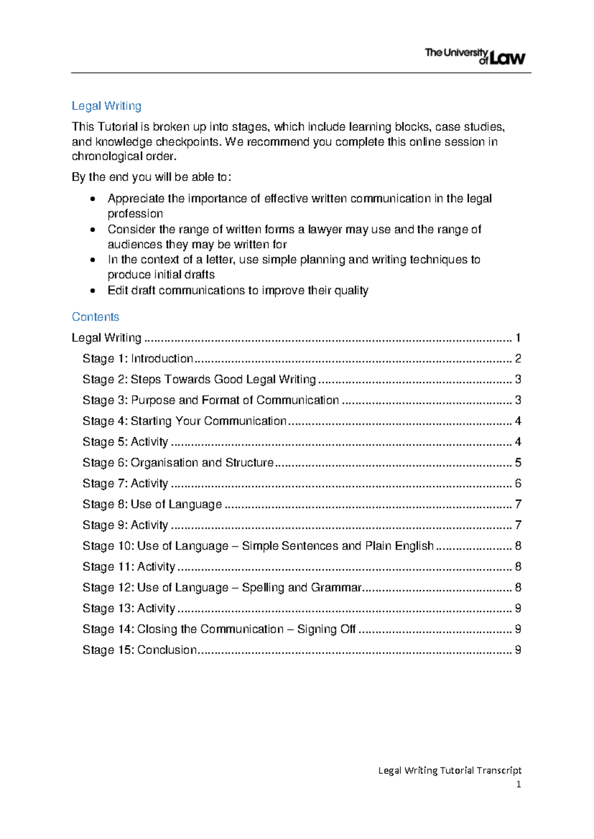 Legal Writing Transcript - Legal Writing Tutorial Transcript Legal ...