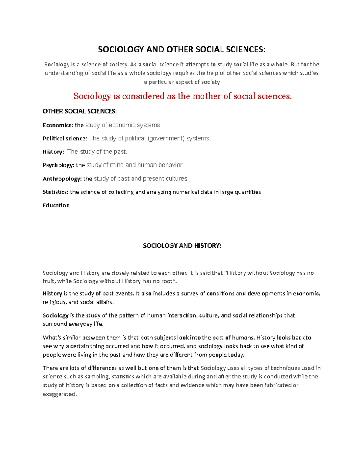 Sociology AND Other Social Sciences - SOCIOLOGY AND OTHER SOCIAL ...