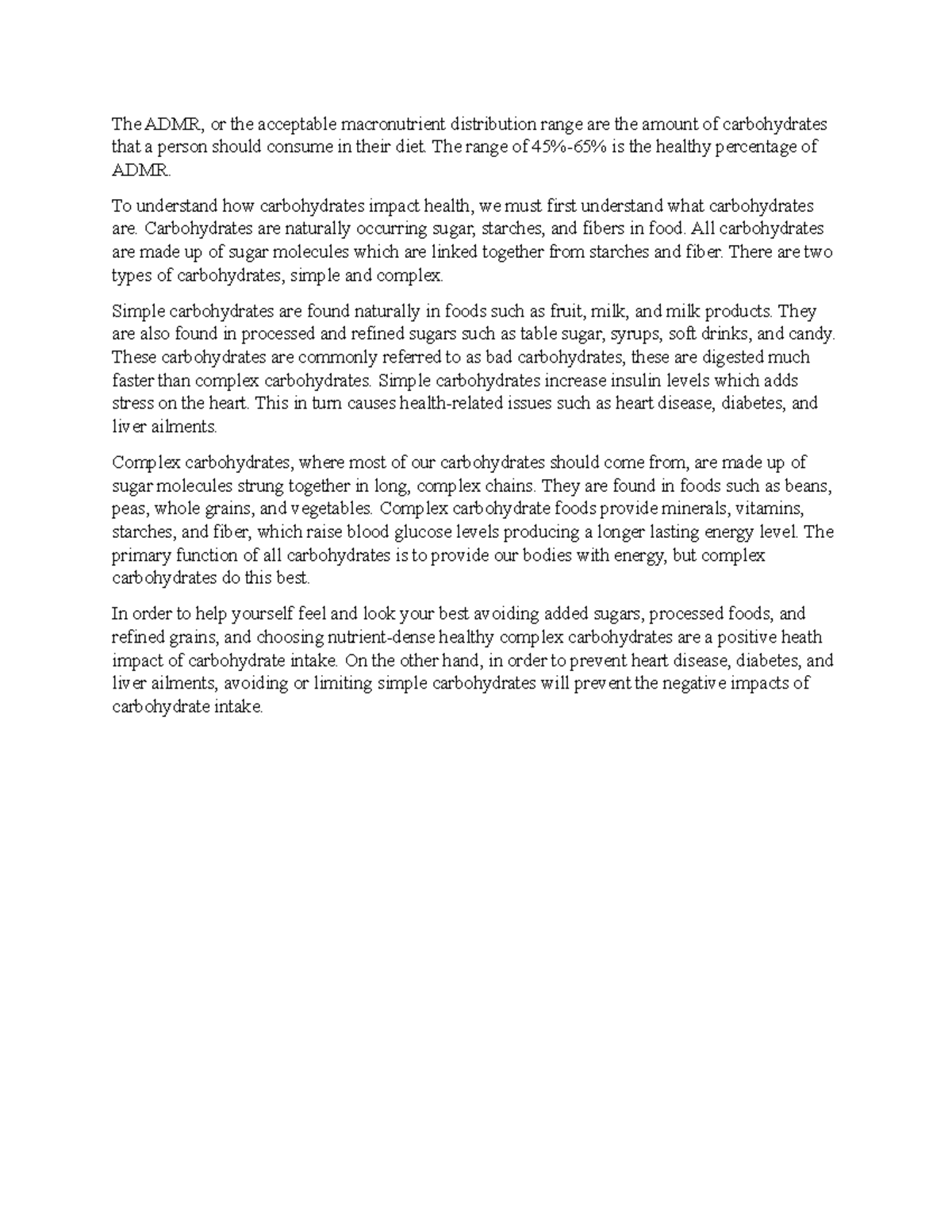 Week 1Meal Planning for Carbohydrates - The ADMR, or the acceptable ...