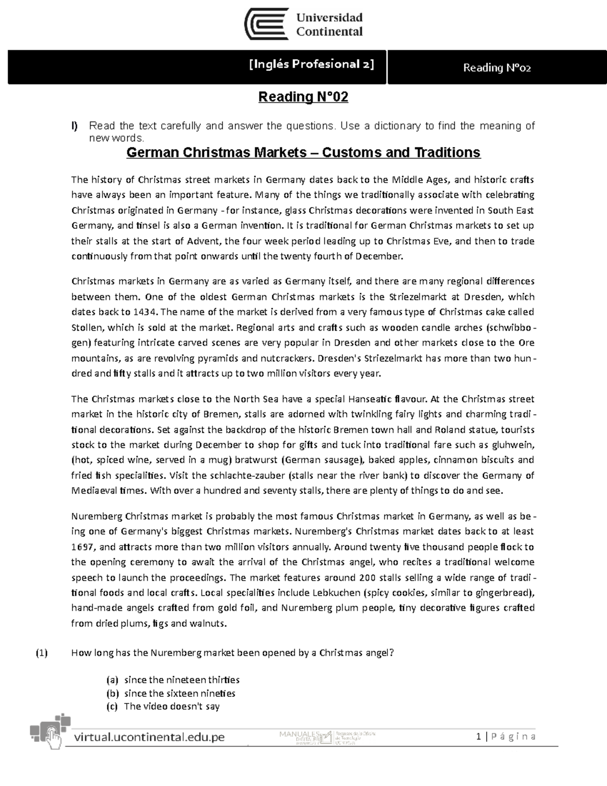 02 reading exercise unit 1 week 2 - Reading N° I) Read the text ...