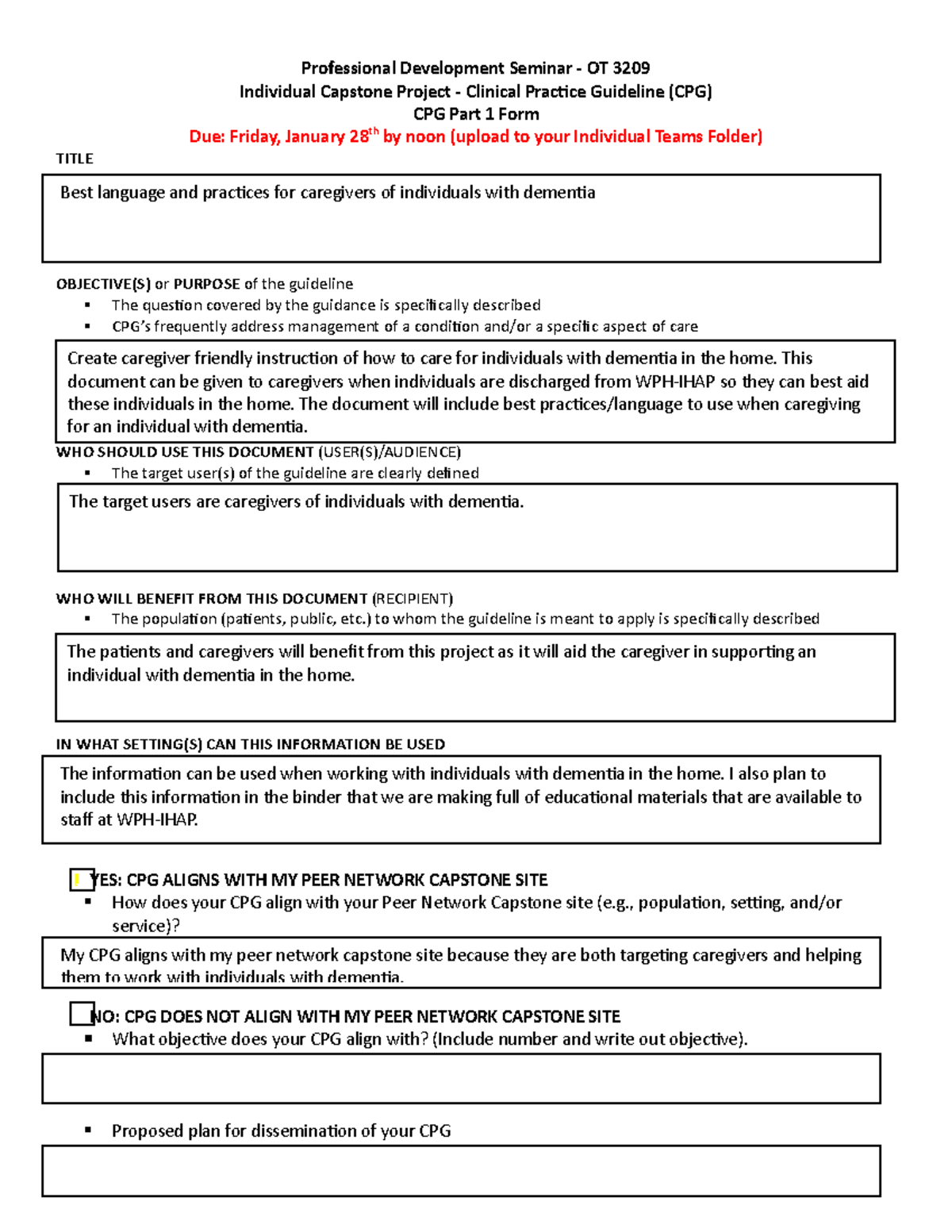 CPG Part 1 - Clinical practice guideline part 1 - Professional Development Seminar - OT 3209 ...