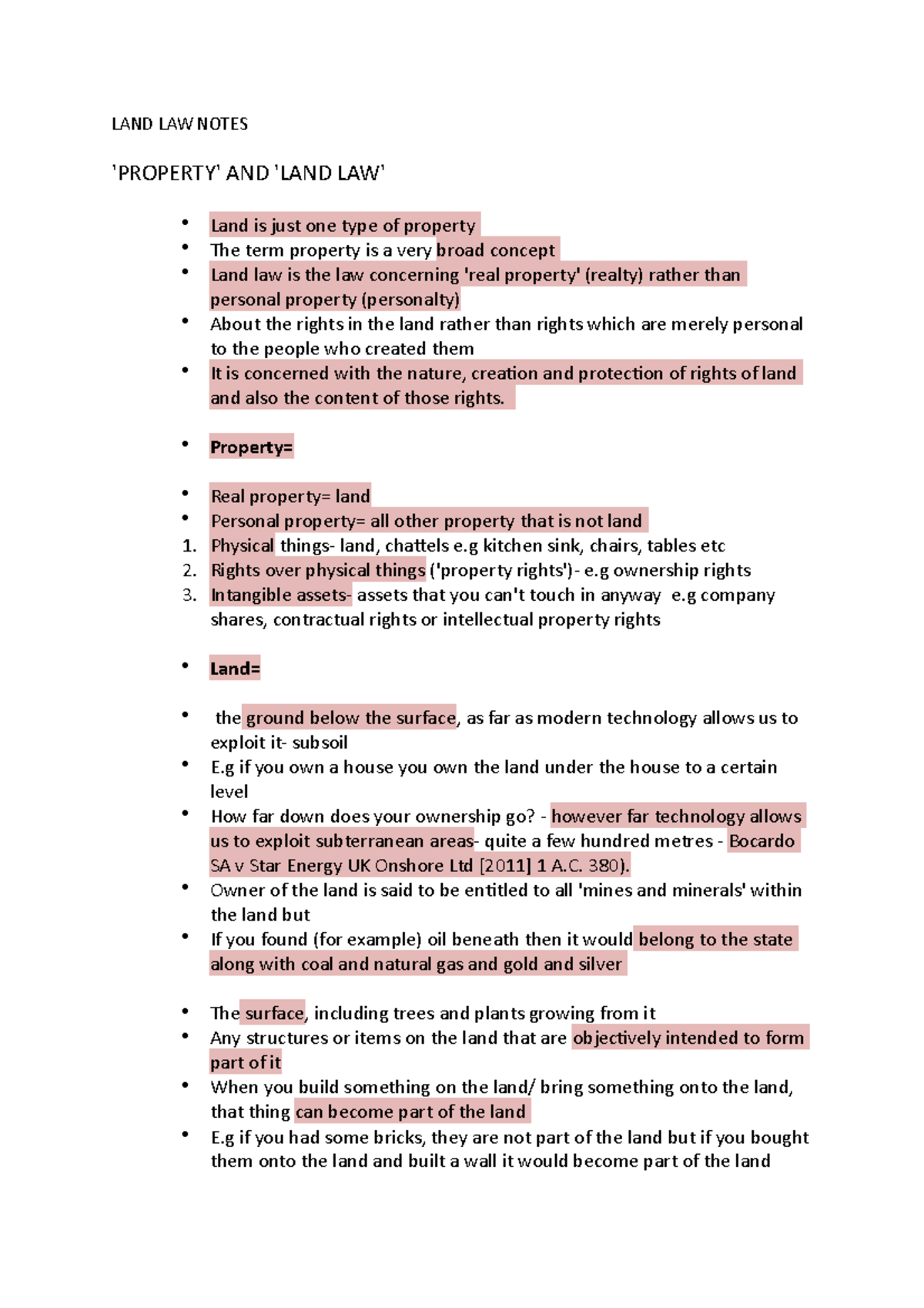 LAND LAW Notes - LAND LAW NOTES 'PROPERTY' AND 'LAND LAW' Land is just ...