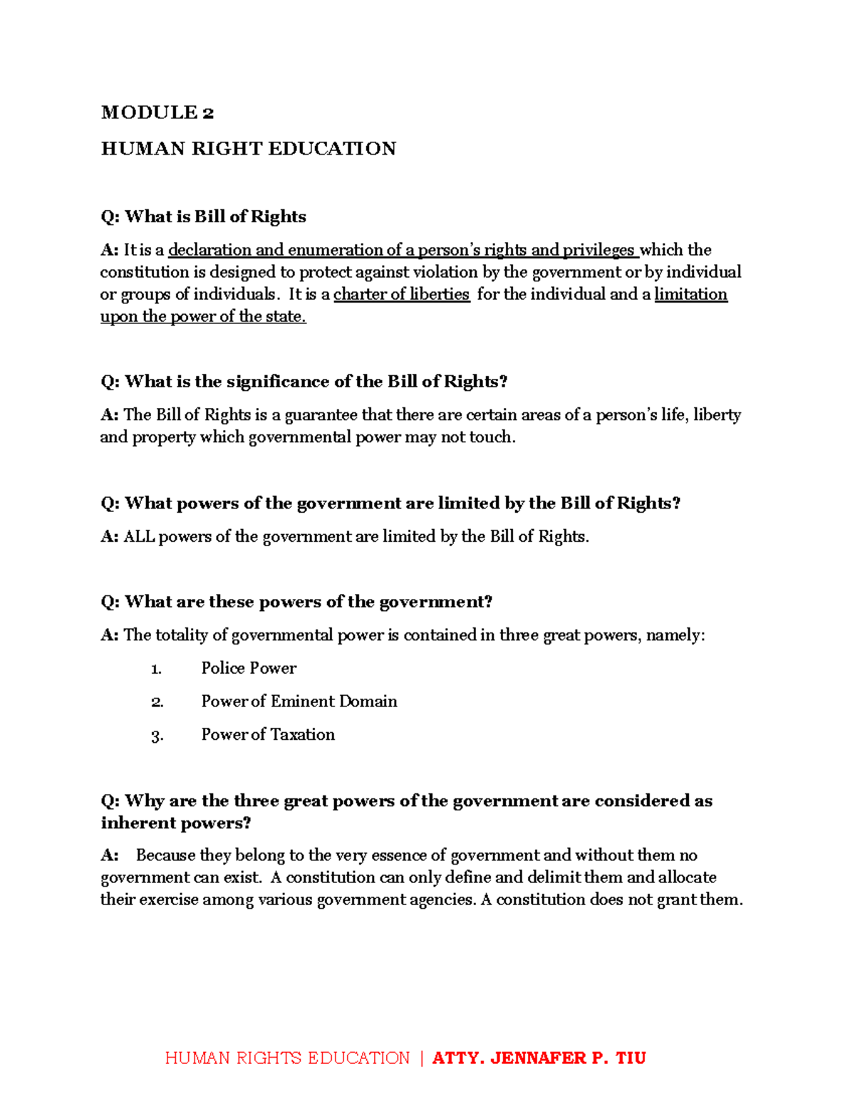 CLJ 2 - Module 2 - Human Rights - MODULE 2 HUMAN RIGHT EDUCATION Q ...