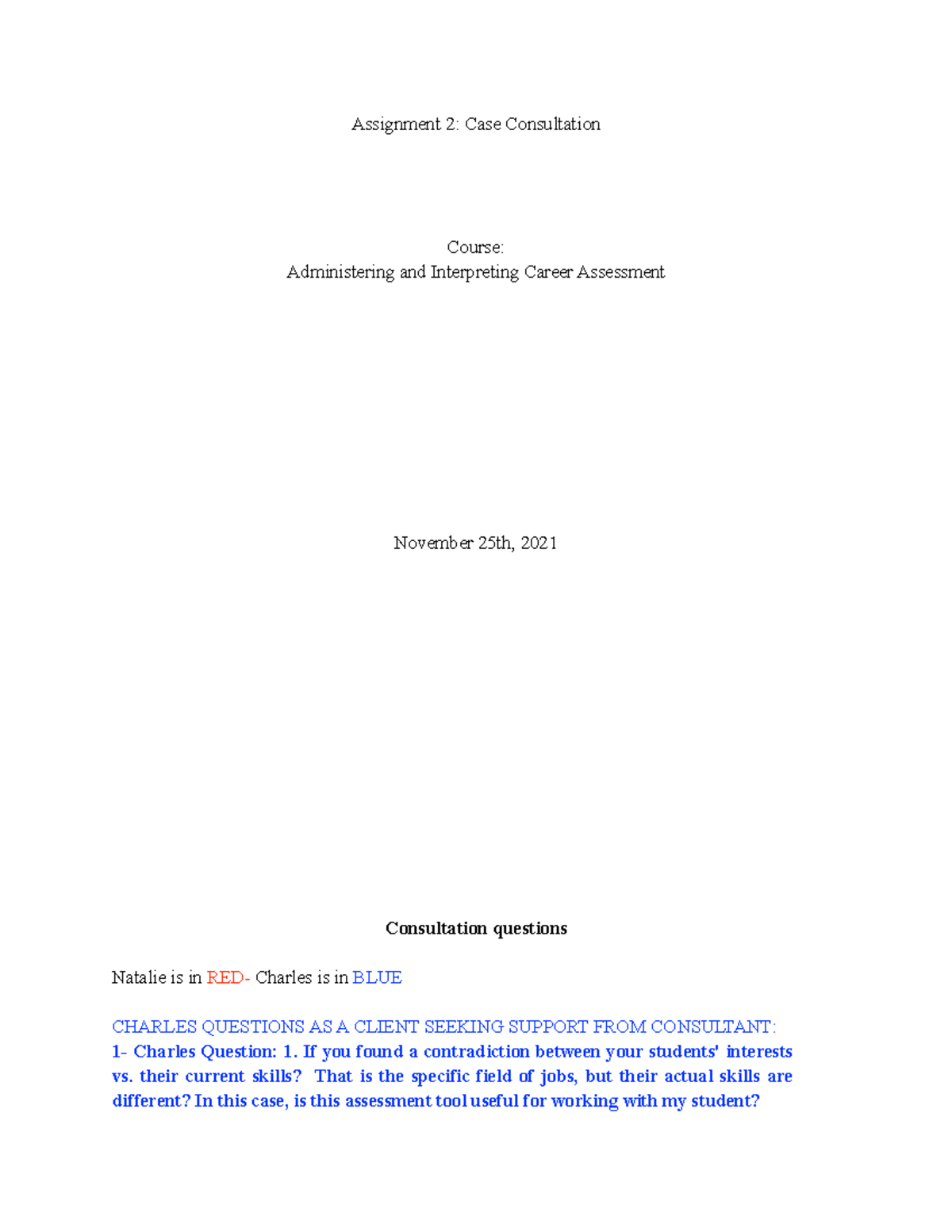 Assignment 2 Case Consultation - Assignment 2: Case Consultation Course ...